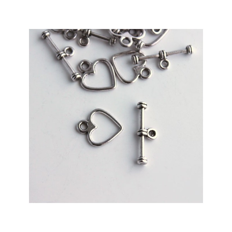Antique Silver Tone 12mm Heart Toggle Clasp | Jewellery Making Ireland