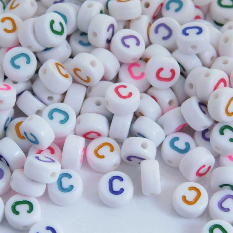 7mm Acrylic Alphabet Beads - C - Mixed Colour | Plastic Beads Ireland