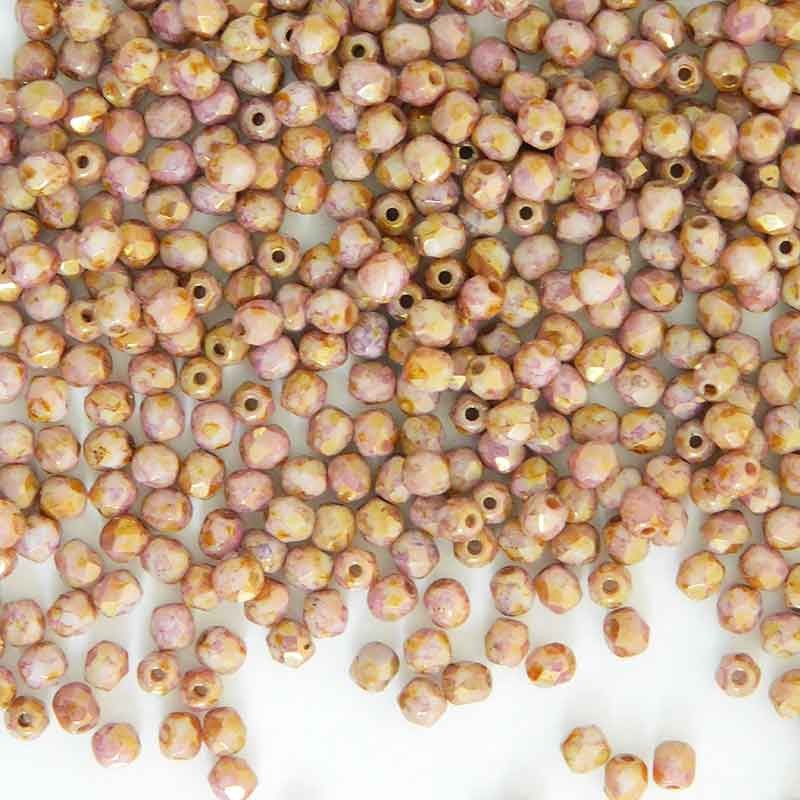 3mm Fire Polished Czech Glass Chalk Lila Gold Lustre | Beads Ireland